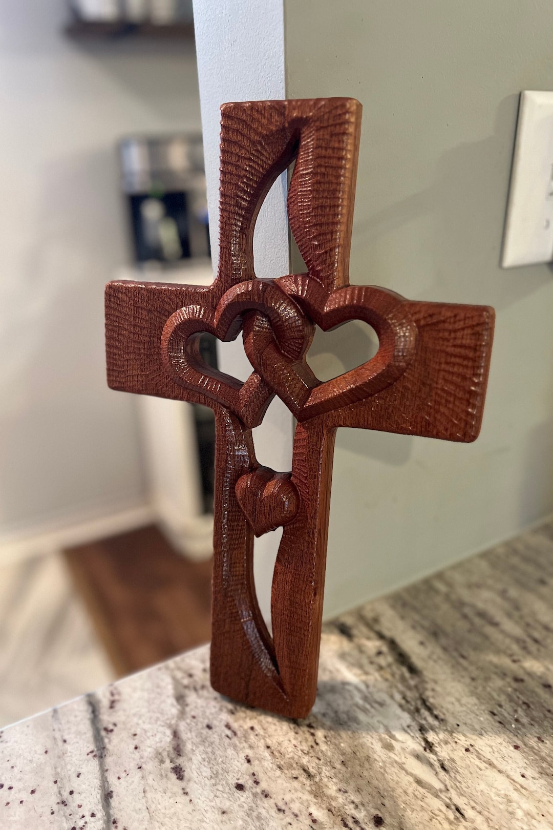 CNC STL File for Religious Cross With Hearts & Hand Chisel Texture ...