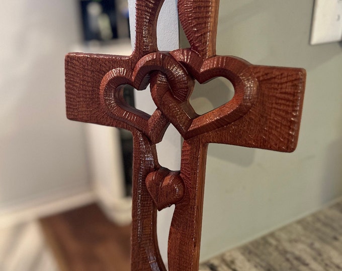 Wood Carved Intertwined Heart Cedar Cross - Etsy