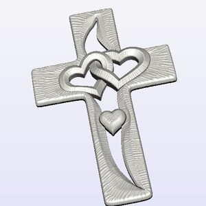 CNC STL File for Religious Cross With Hearts & Hand Chisel Texture ...