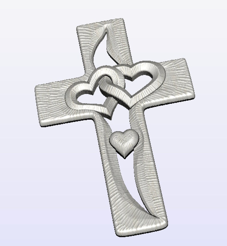CNC STL File for Religious Cross With Hearts & Hand Chisel Texture ...