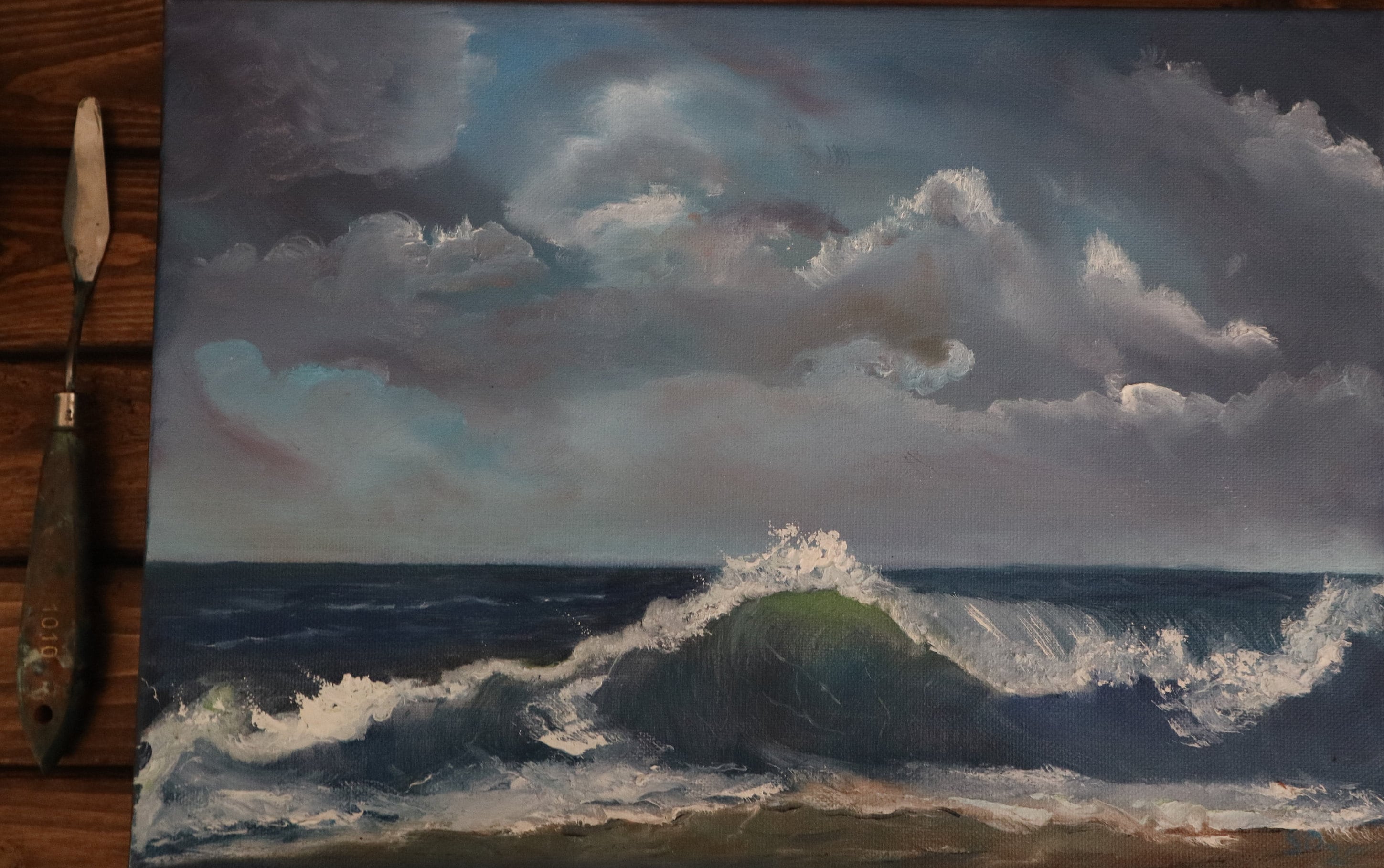 Crashing Wave OIL PAINTING - Seascape Original Wave Landscape Pink Blue ...