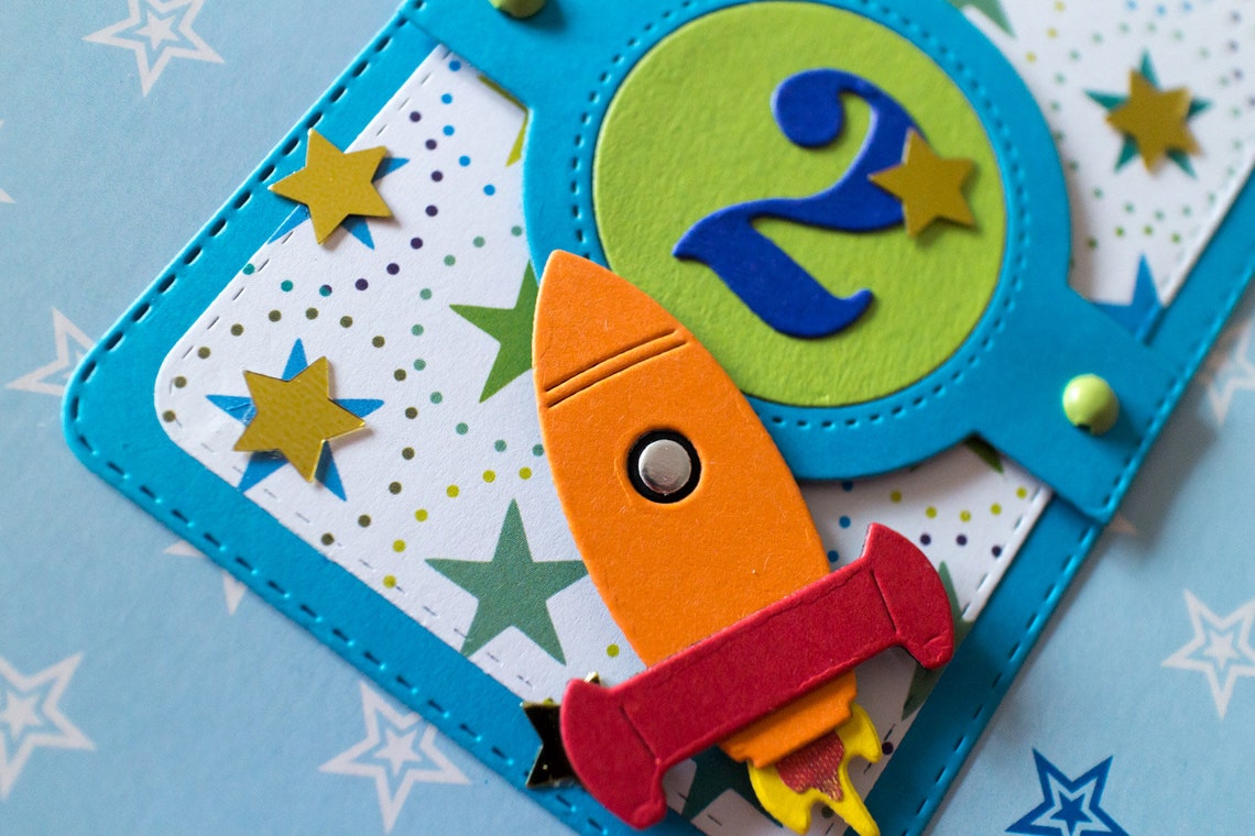 Outer Space Rocket Gift Tag Handmade Paper Greeting Card Space ...