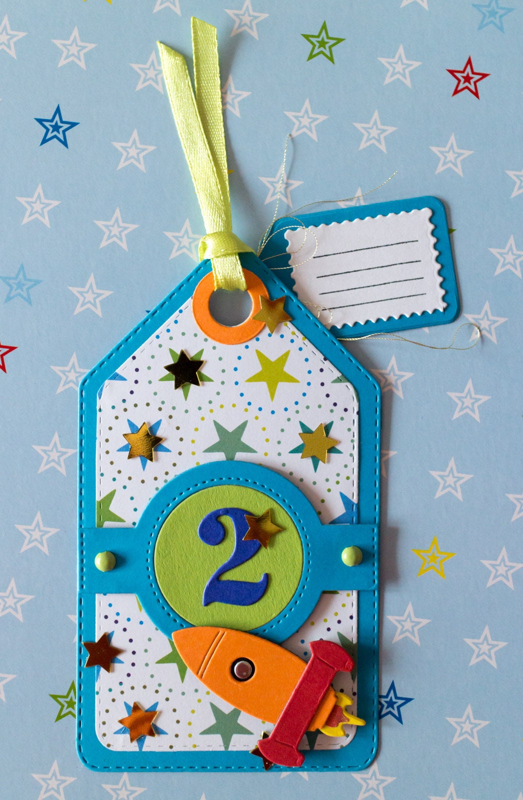 Outer Space Rocket Gift Tag Handmade Paper Greeting Card Space ...