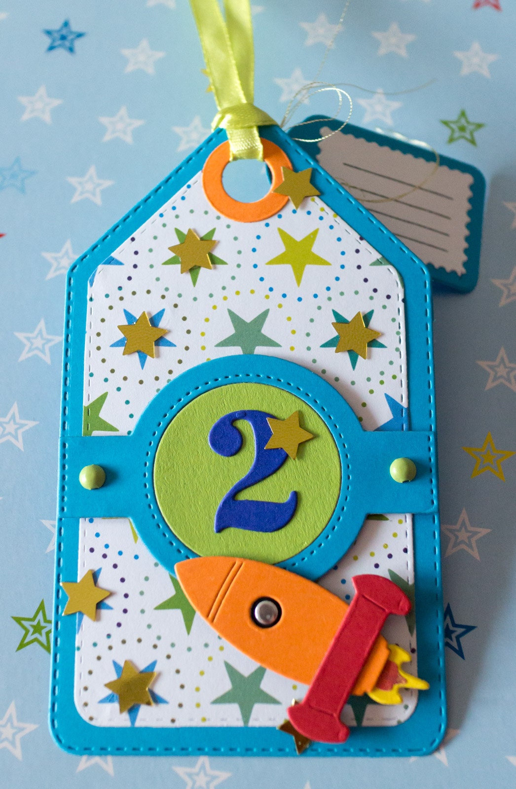 Outer Space Rocket Gift Tag Handmade Paper Greeting Card Space ...