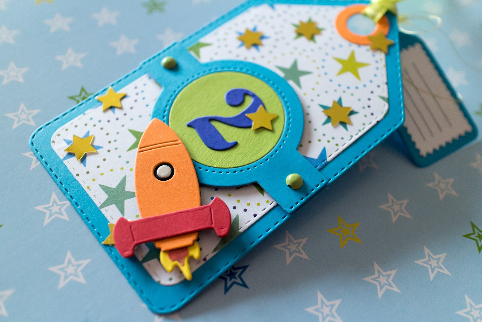 Outer Space Rocket Gift Tag Handmade Paper Greeting Card Space ...