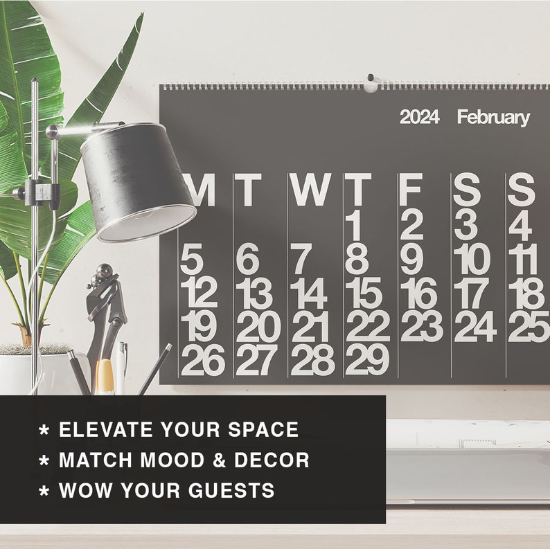 Minimalist Design Wall Calendar 2026 ALL BLACK (PDF Digital Files for ...