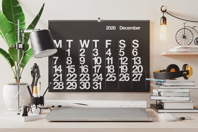 Minimalist Design Wall Calendar 2026 ALL BLACK (PDF Digital Files for ...