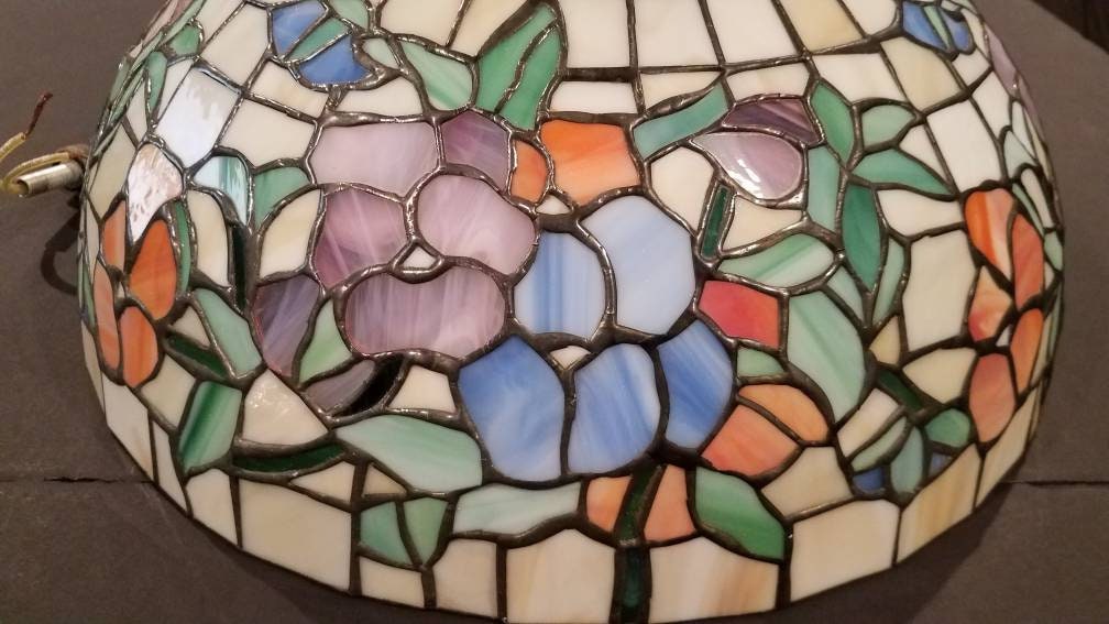 Pendent Light Shade Colorful Flowers Stained Glass Great Over Dining ...