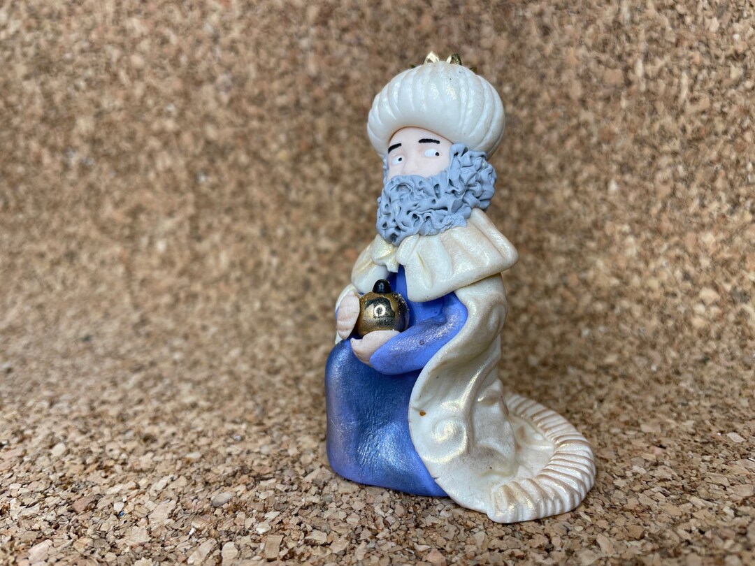 Santon Nativity Scene, Mage King, Melchior, Kneeling, Handcrafted, Fimo ...
