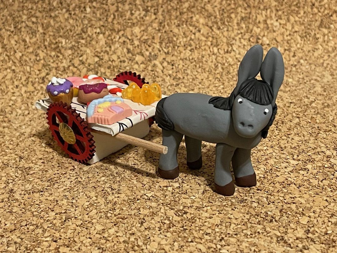 Nativity Scene Figurine, Donkey With Cart, Donkey, Handmade, in Polymer ...
