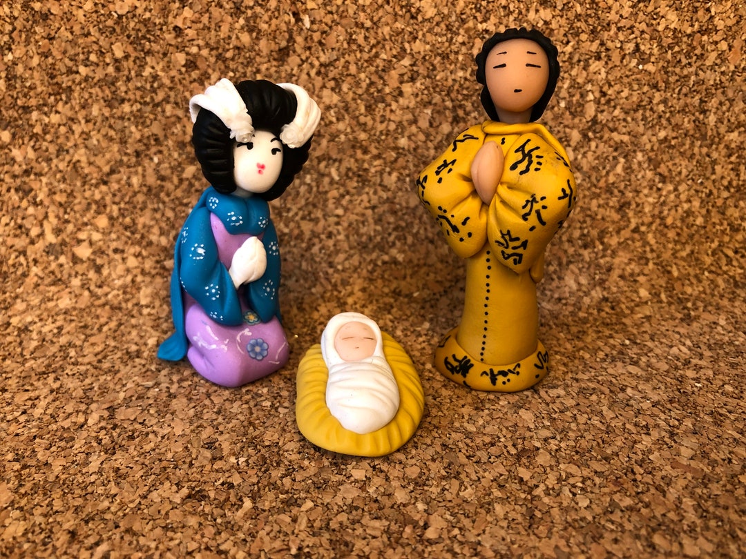 Japanese Nativity, Mary, Jesus and Joseph, Handmade, in Fimo Paste - Etsy