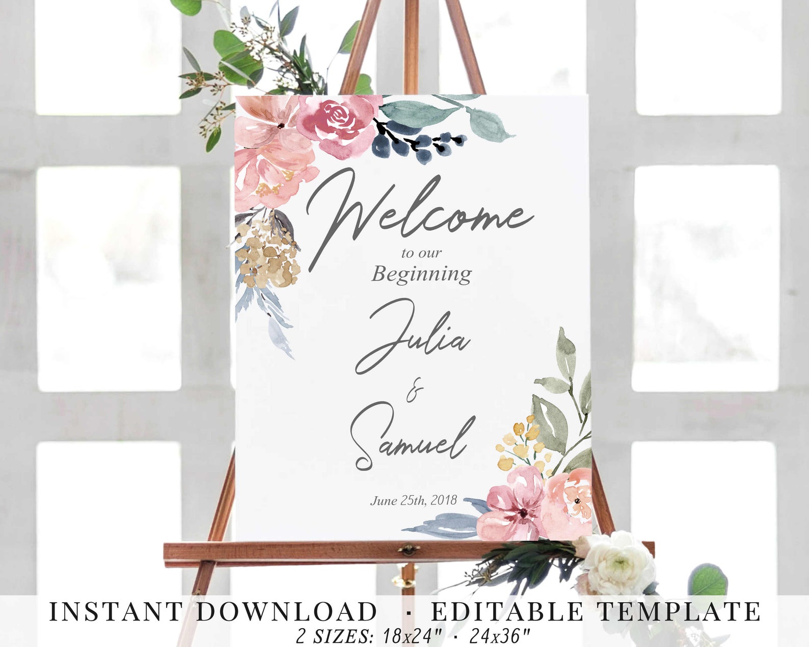 Mauve Wedding Welcome Sign Printable Template Editable | Etsy