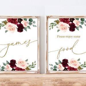 Burgundy Bridal Shower Signs Set, Printable Bundle, Bridal Signage ...