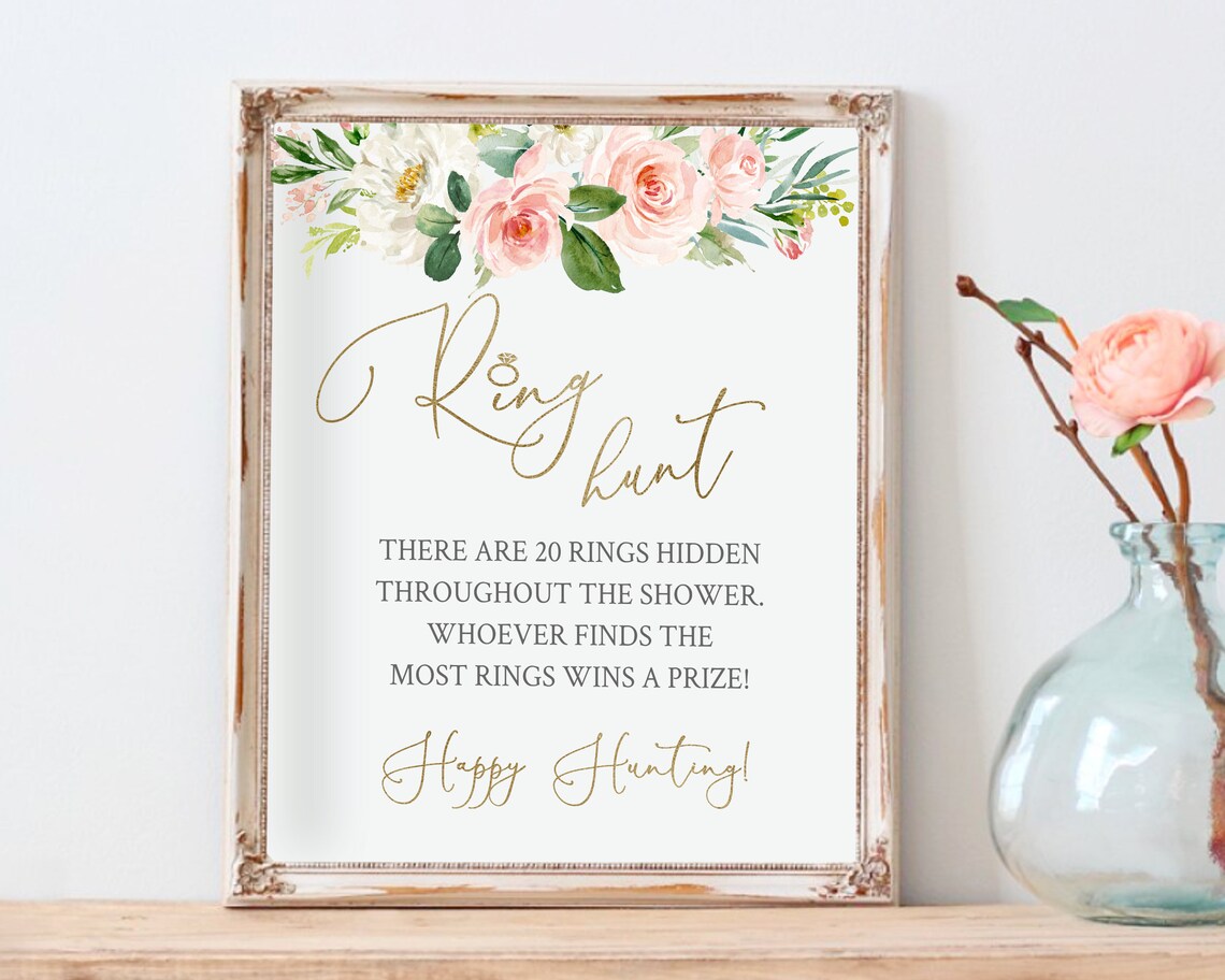 Find the Ring Game Sign Printable Blush Floral Ring Hunt - Etsy