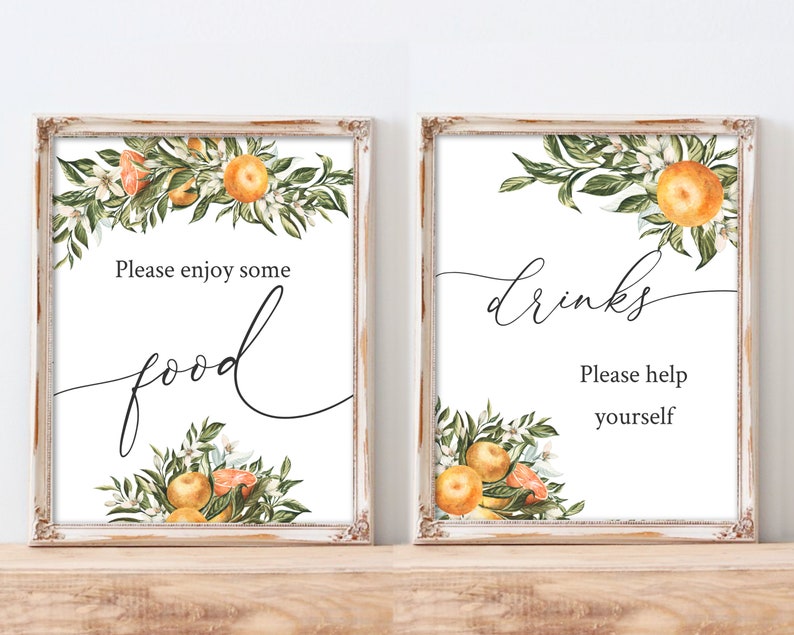 Orange Citrus Bridal Shower Signs Set Decor Signage Printable - Etsy