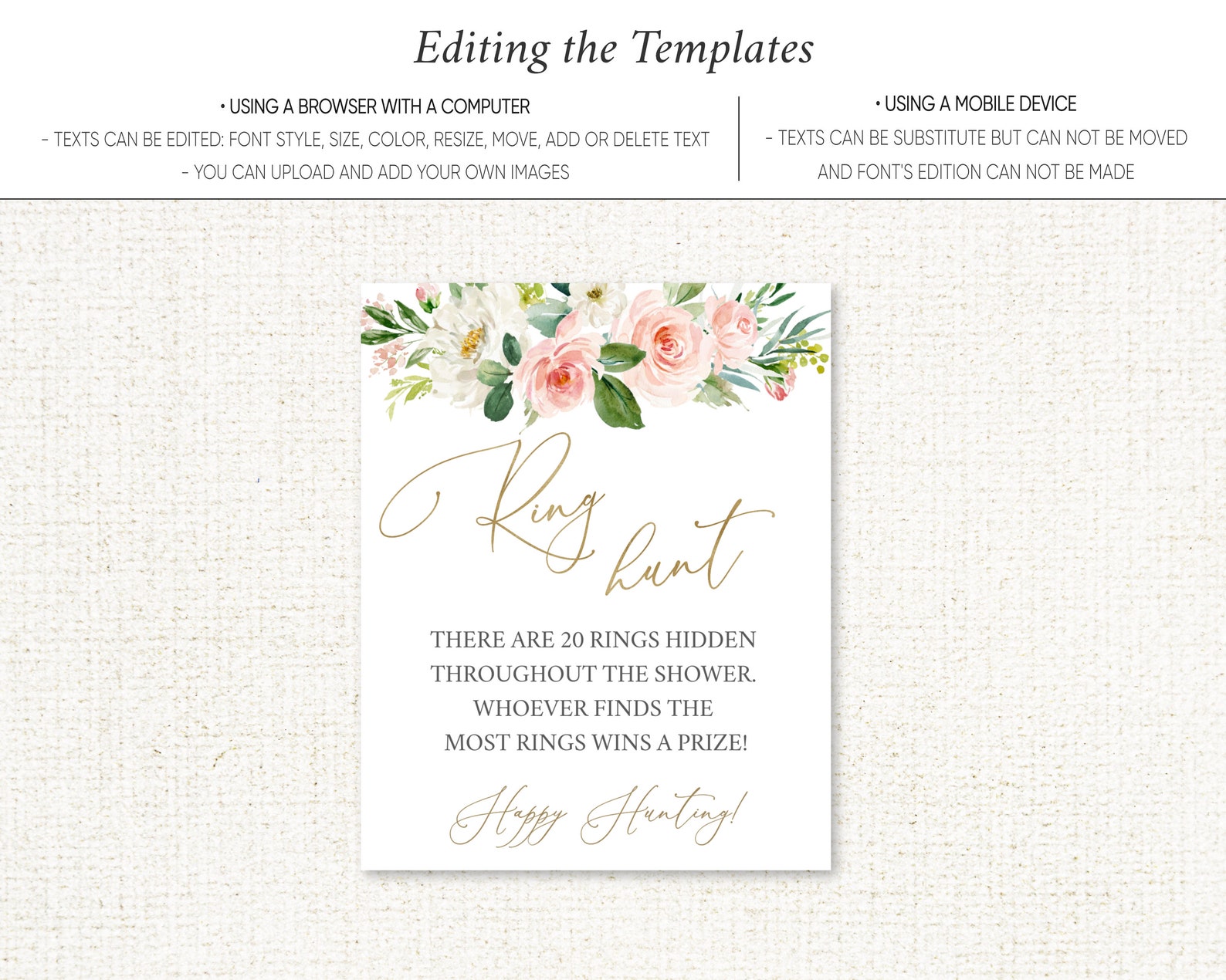 Find the Ring Game Sign Printable Blush Floral Ring Hunt - Etsy