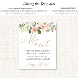 Find the Ring Game Sign Printable, Blush Floral Ring Hunt Game, Bridal ...