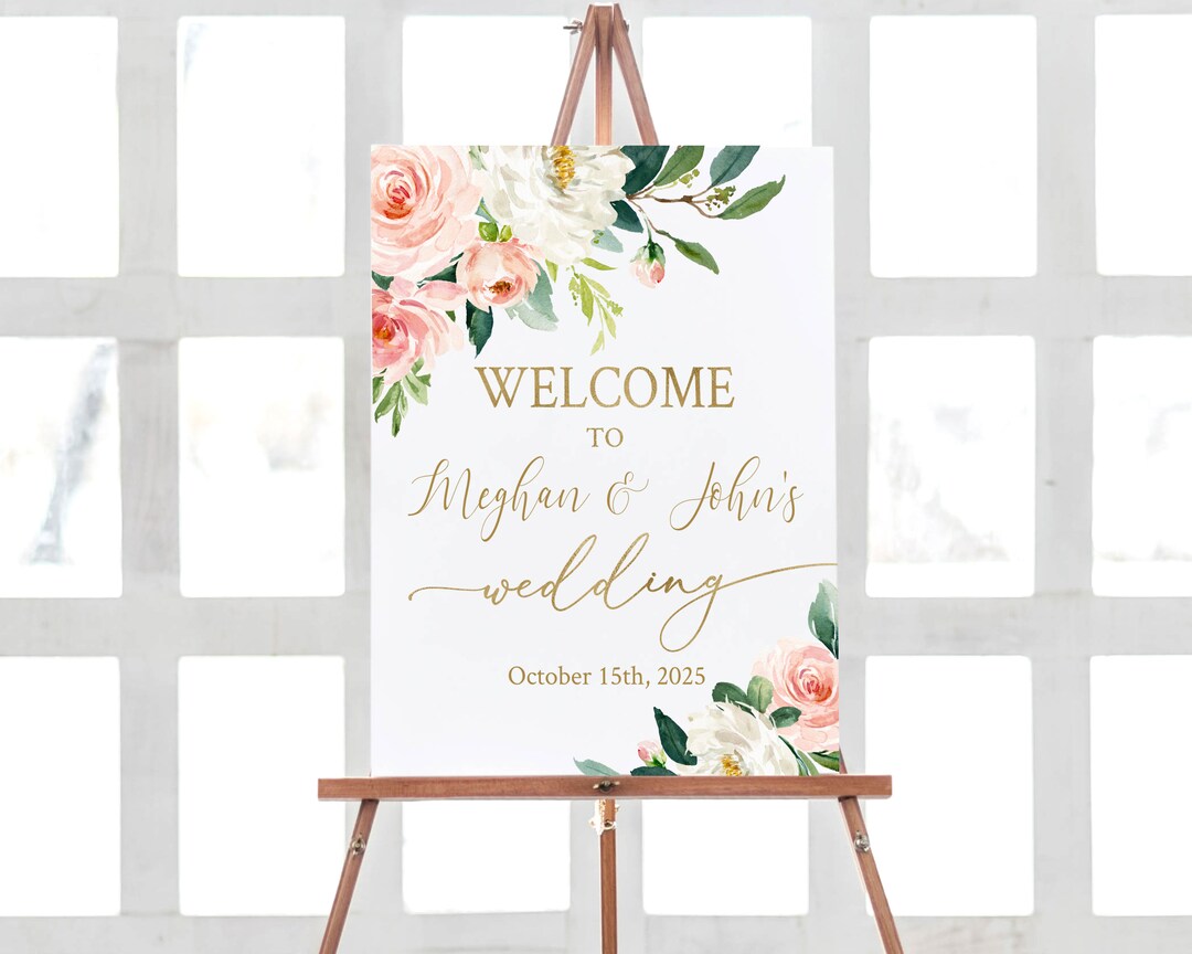 Wedding Welcome Sign, Bridal Sign Printable, Rustic Blush Floral Gold ...