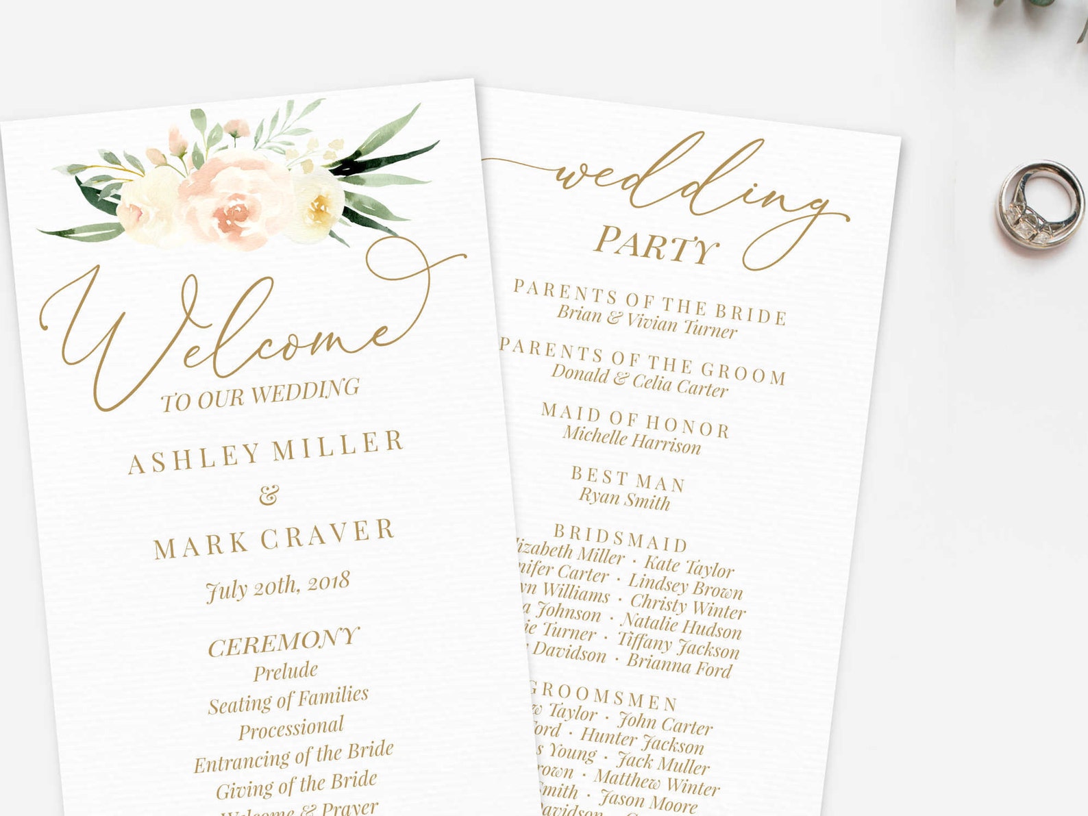 Wedding Program Printable Editable Program Template Ivory | Etsy