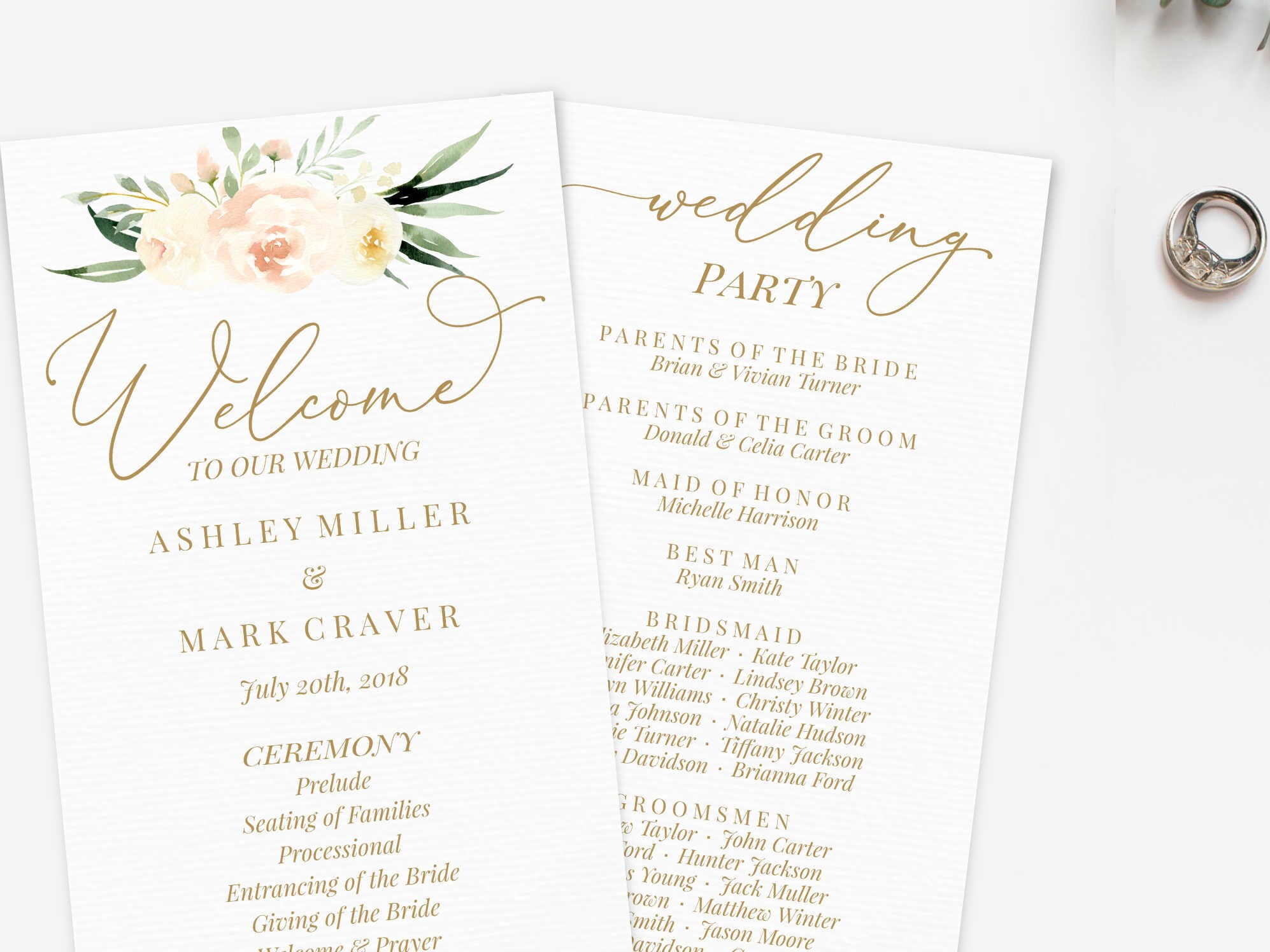 Wedding Program Printable Editable Program Template Ivory | Etsy