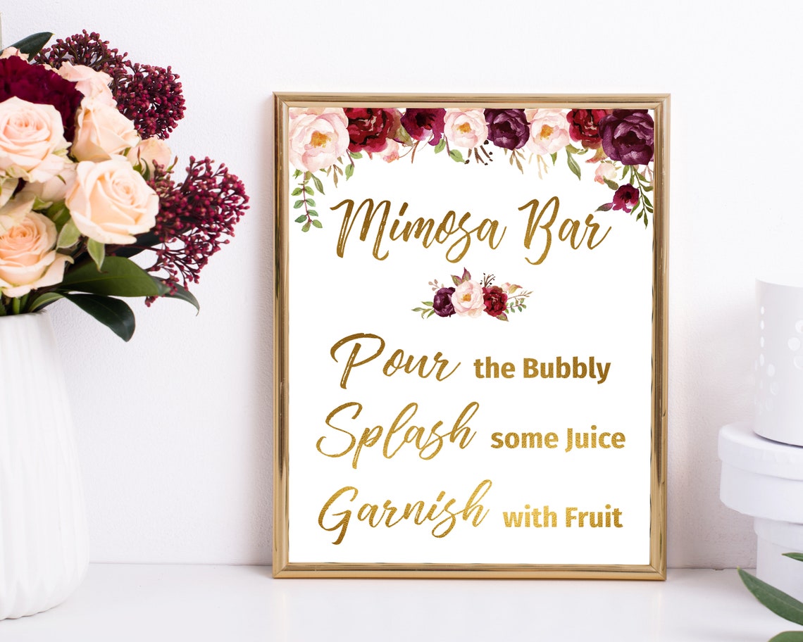 Mimosa Bar Sign Printable Mimosa Sign Marsala Blush Floral | Etsy