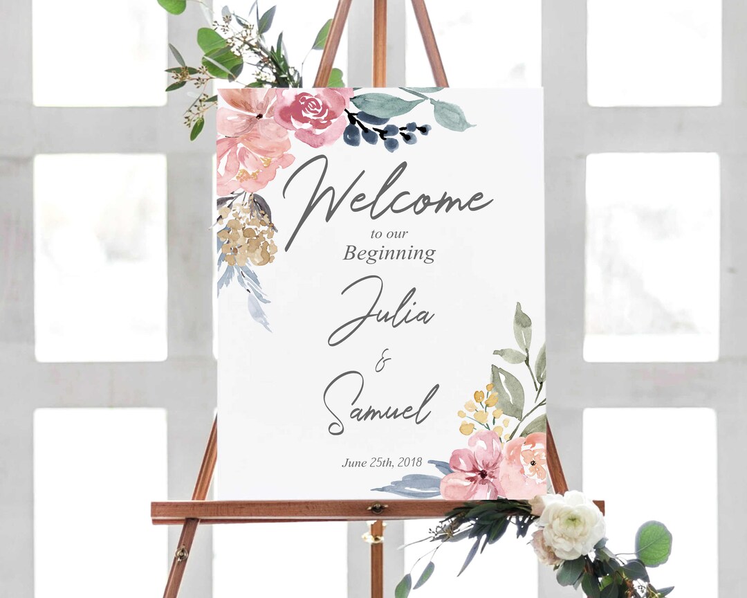 Mauve Floral Wedding Welcome Sign Printable: Editable Template (digital ...