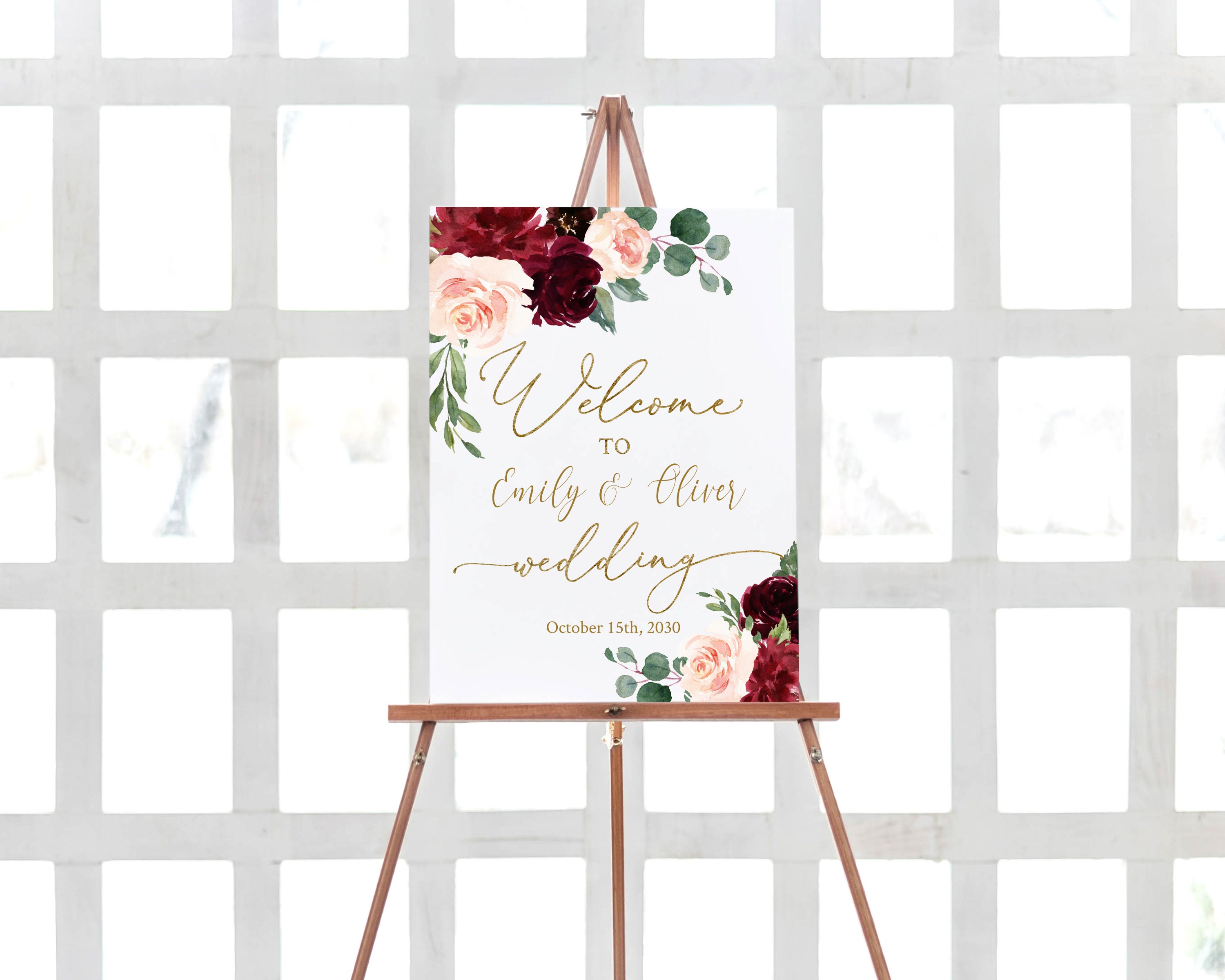 Wedding Welcome Sign Bridal Sign Printable Rustic Burgundy - Etsy