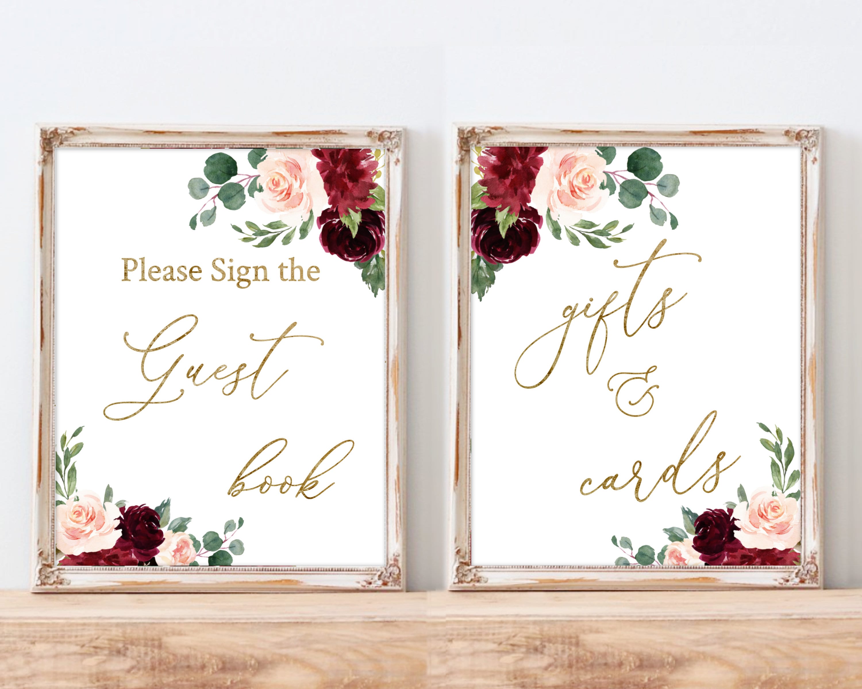 Burgundy Bridal Shower Signs Set Printable Bundle Bridal | Etsy