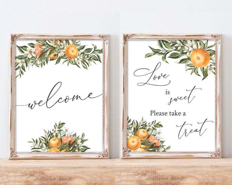 Orange Citrus Bridal Shower Signs Set Decor Signage Printable - Etsy