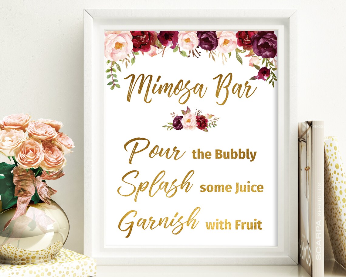 Mimosa Bar Sign Printable Mimosa Sign Marsala Blush Floral | Etsy