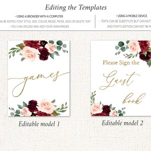 Burgundy Bridal Shower Signs Set, Printable Bundle, Bridal Signage ...