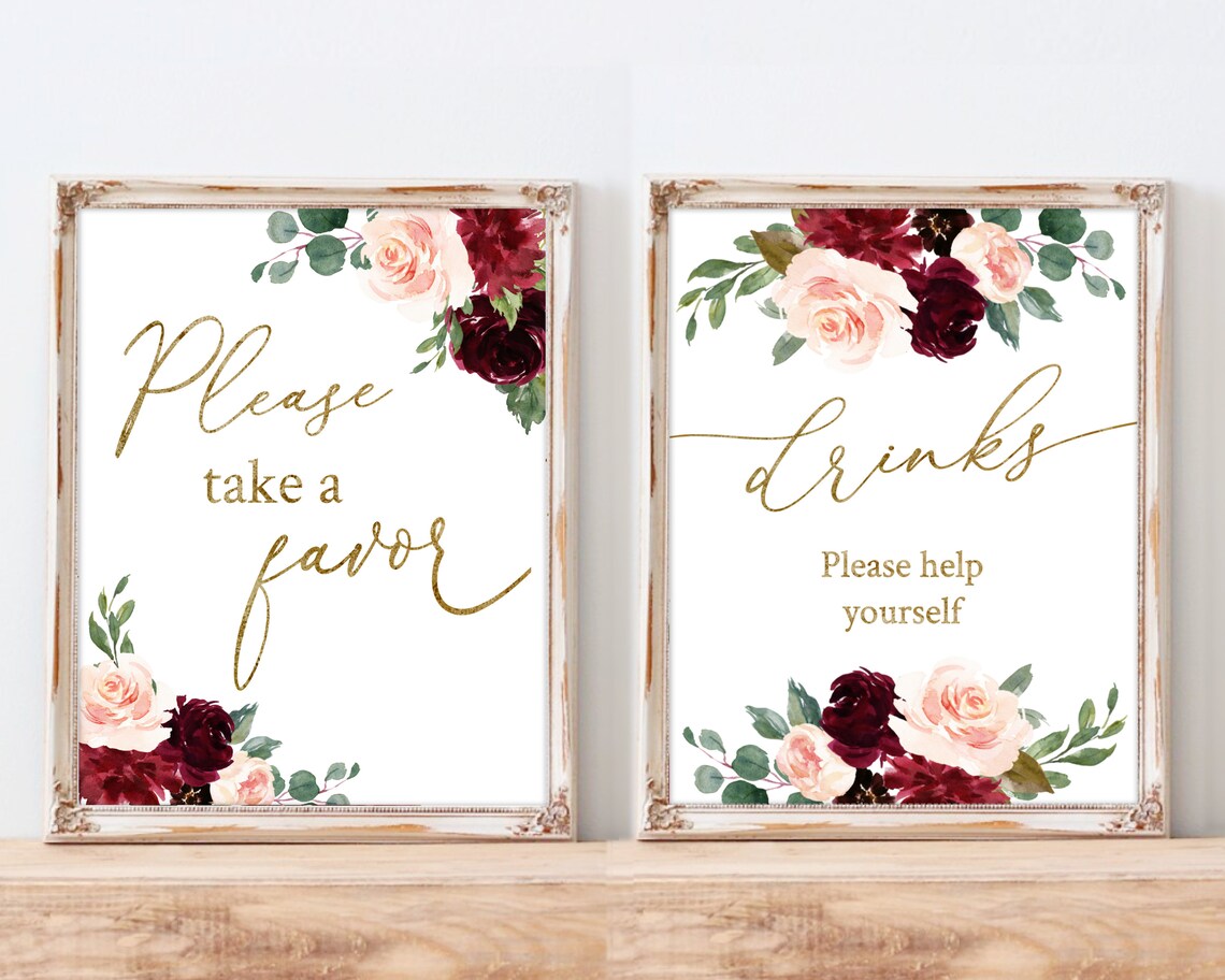 Burgundy Bridal Shower Signs Set Printable Bundle Bridal | Etsy