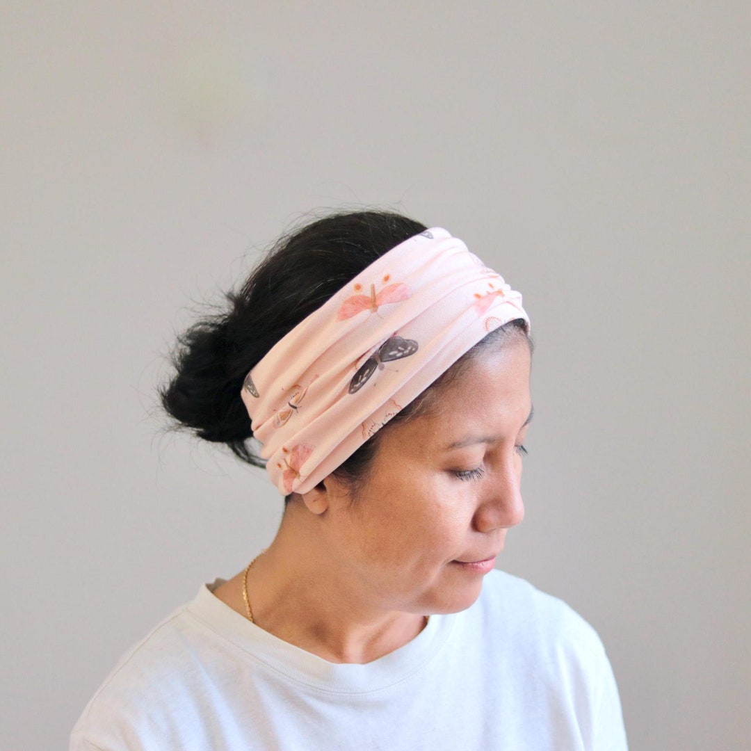 Butterflies Print Organic Wide Headbands for Women, Soft Organic Jersey ...