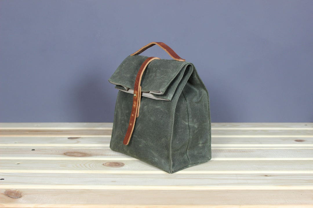 Waxed Canvas Lunch Bag Personalized Vintage Box Old Food School Picnic ...
