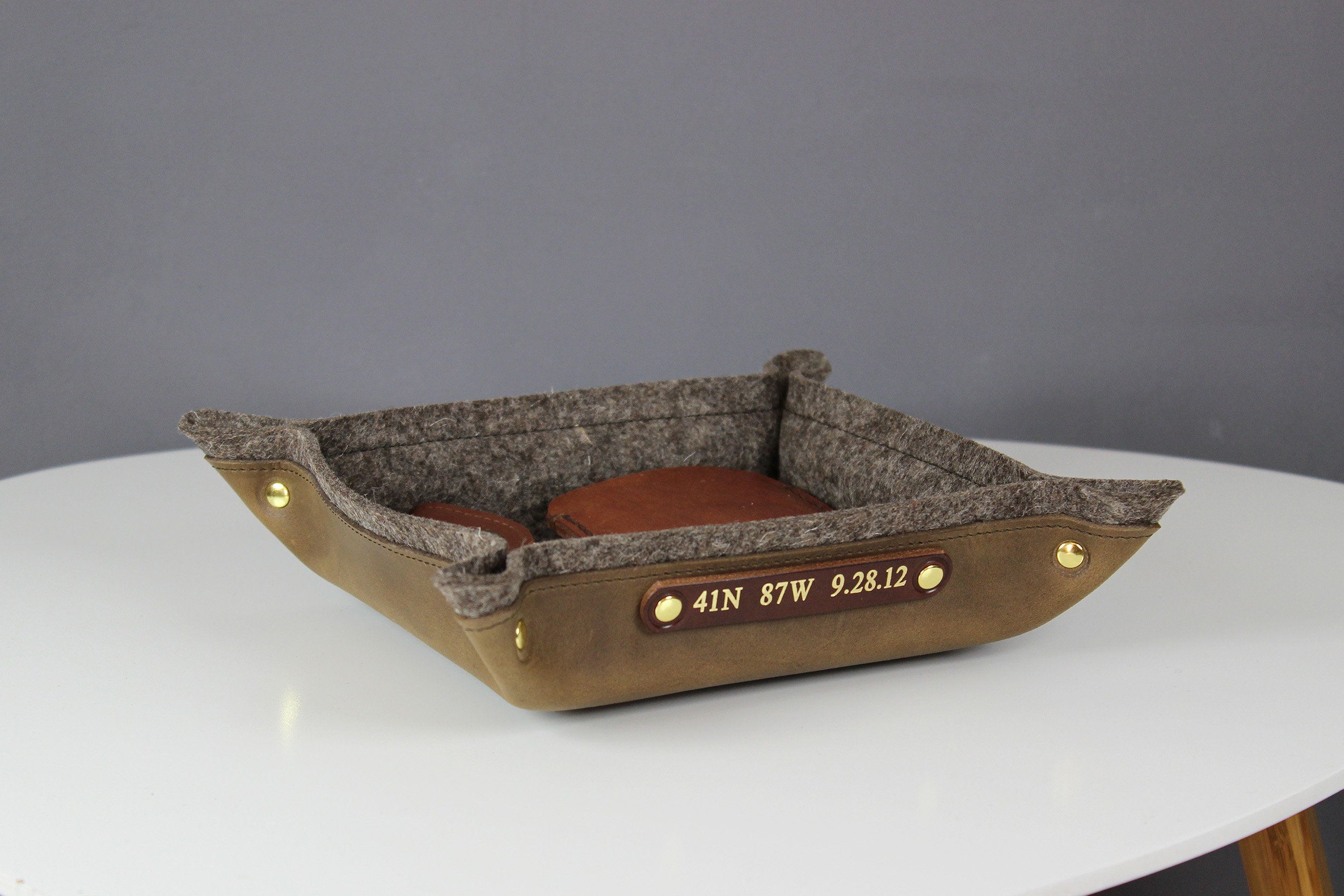 7th year anniversary wool copper gift Leather Catch all Valet | Etsy