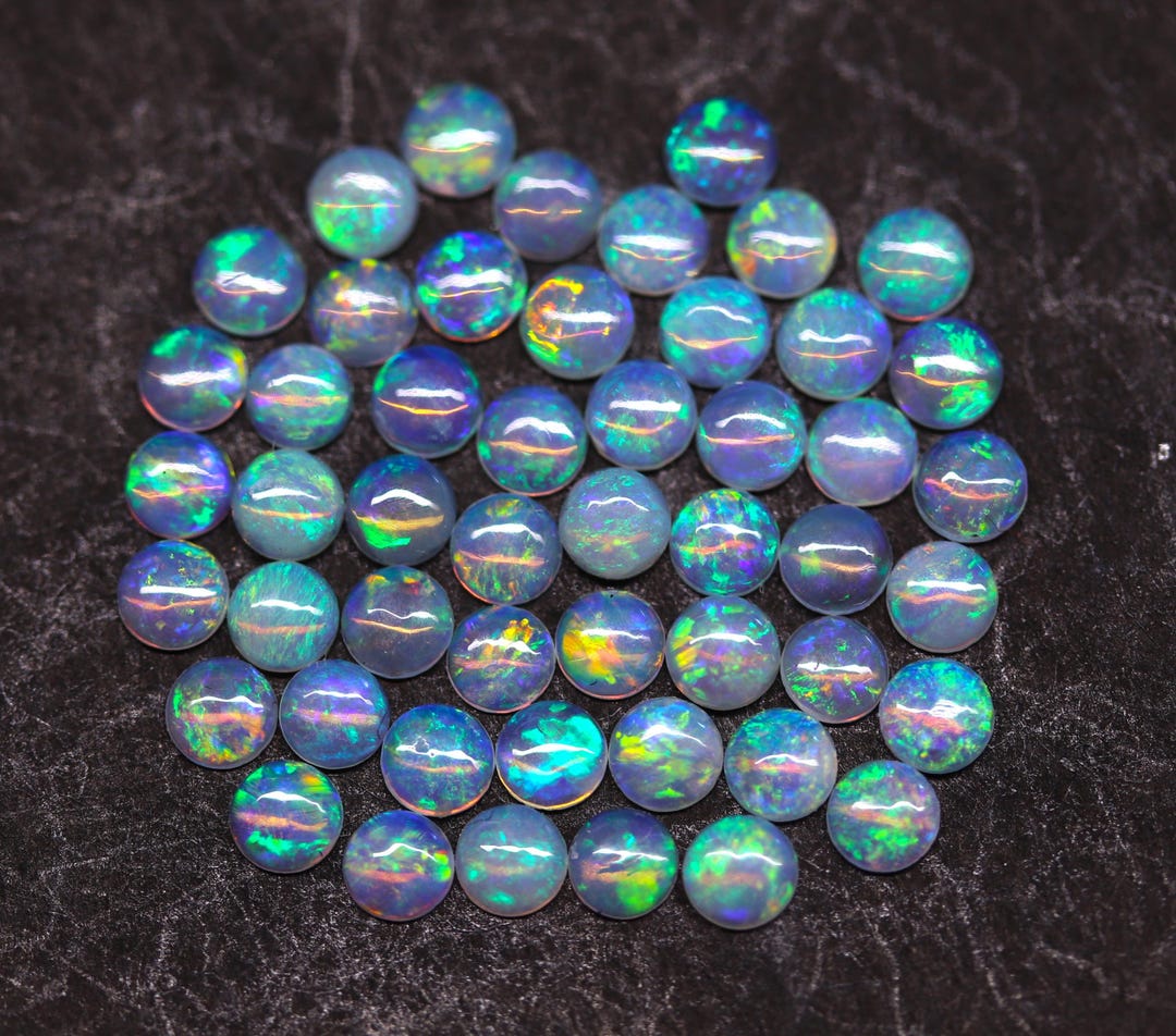 Natural Solid Australian Opal Stone 2 MM Round Cabochon in Green Fire ...