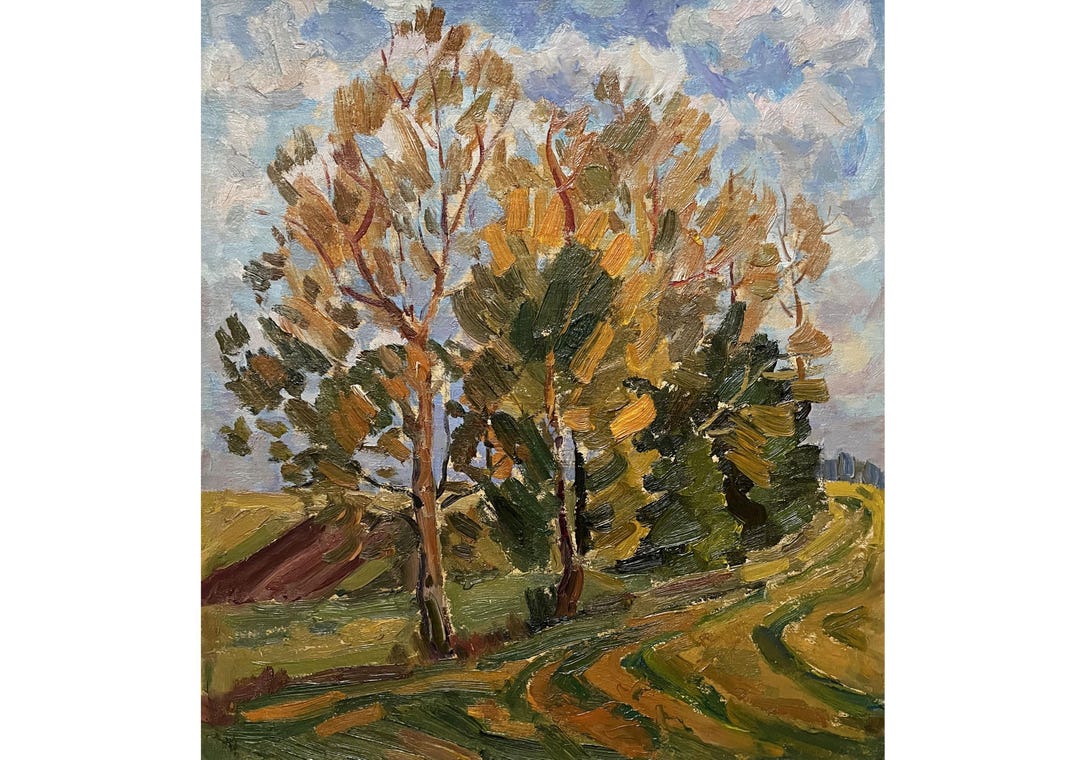 Vintage Original Oil Painting Autumn Landscape by Ukrainian Artist I ...