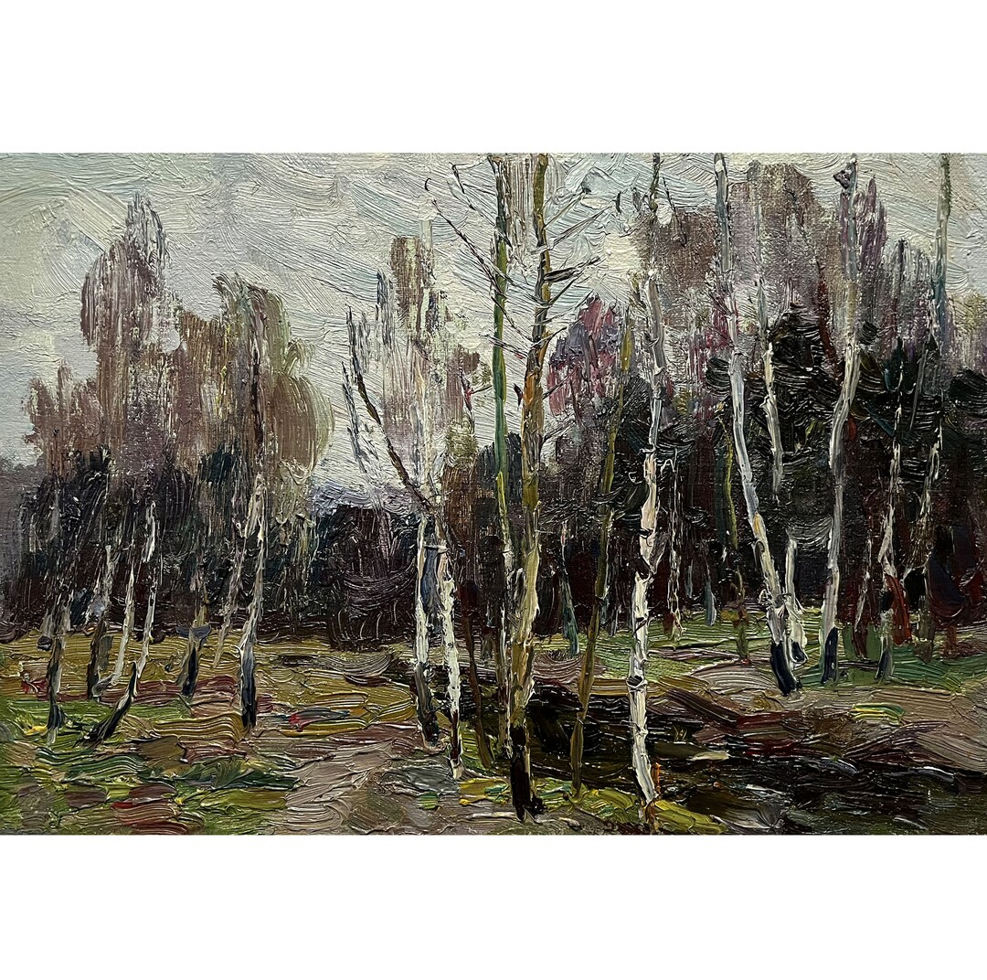 Vintage Impressionist Original Oil Painting Spring Forest Landscape by ...