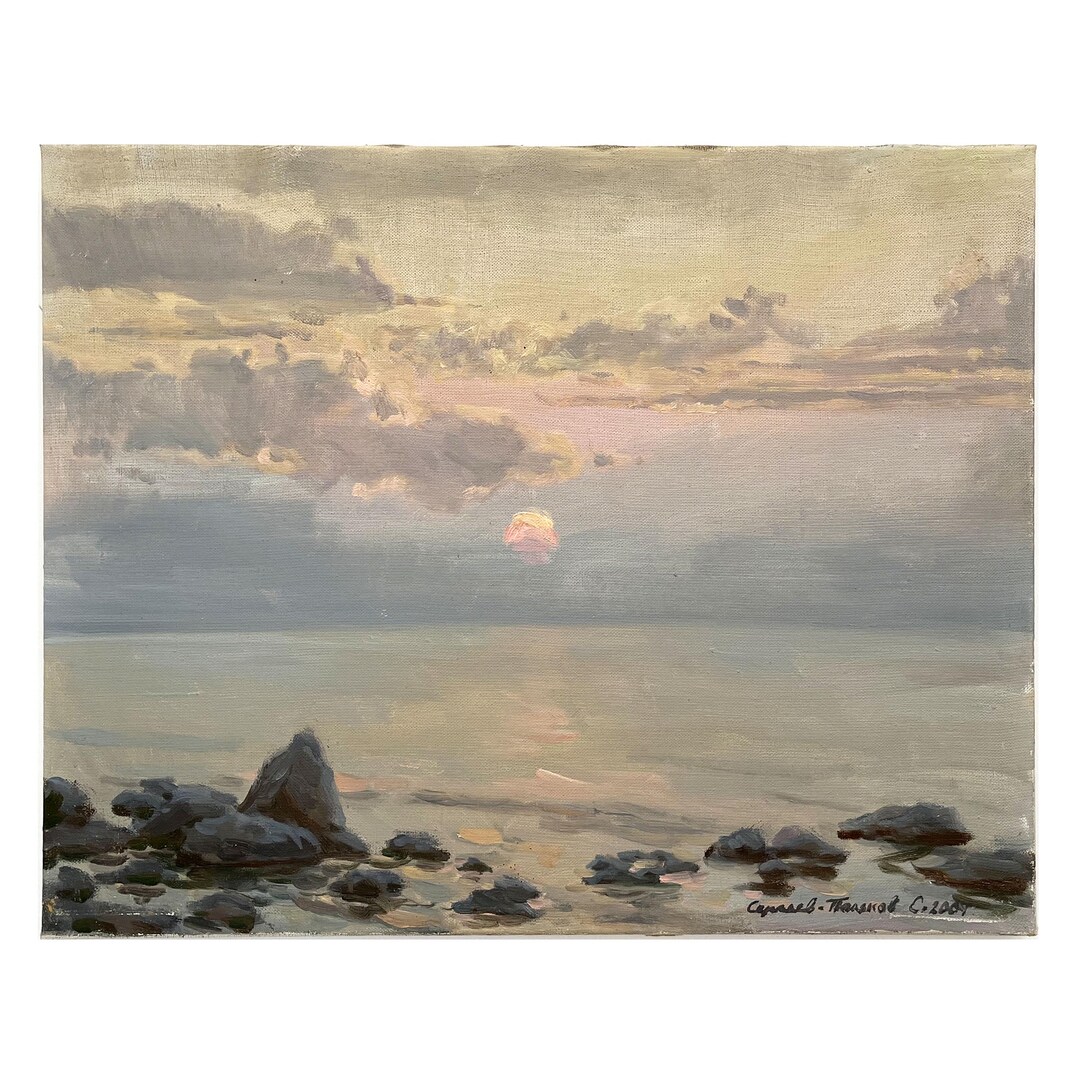 Original Oil Painting on Canvas Sunrise Landscape by Ukrainian Artist S ...