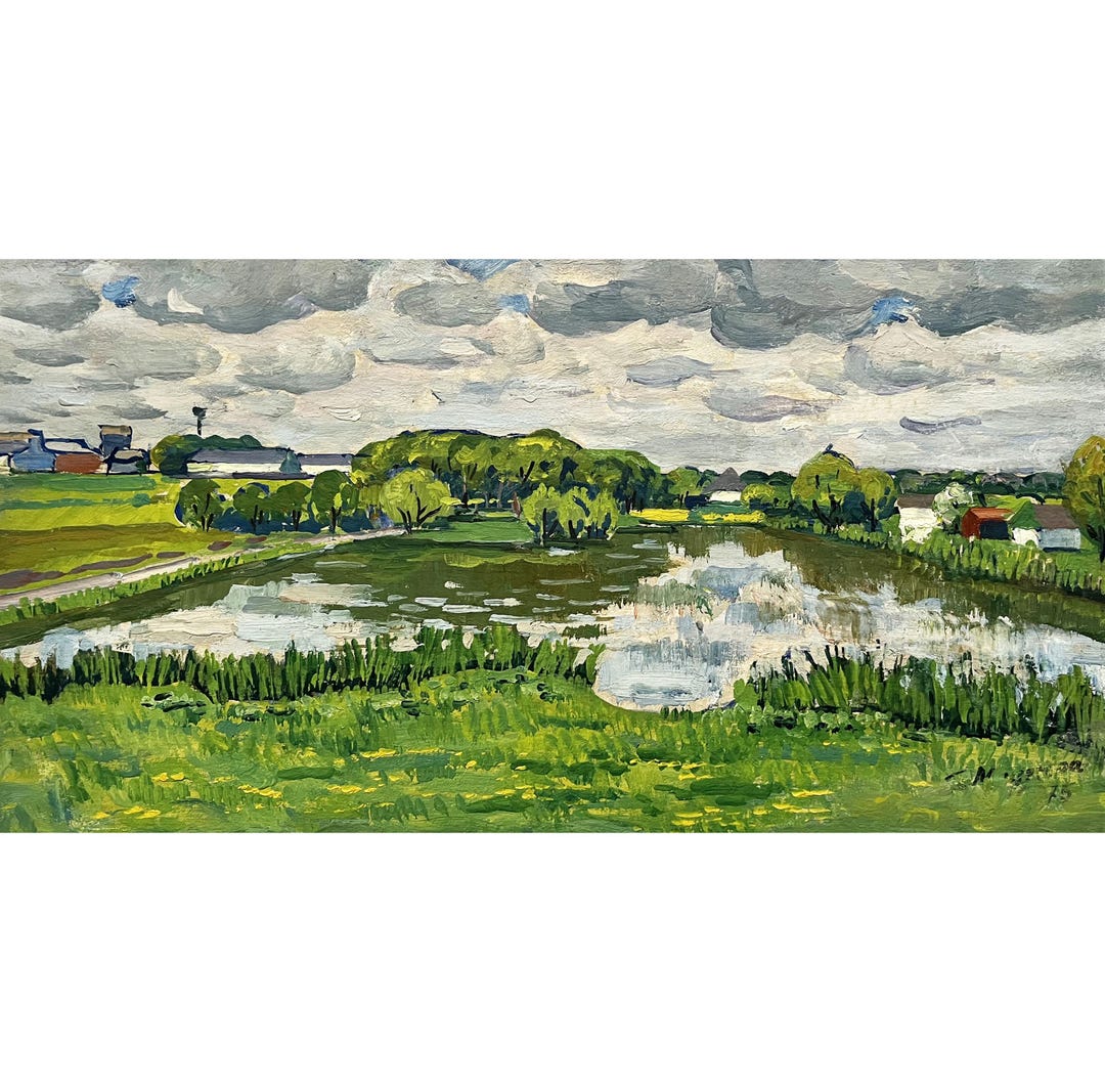 Vintage Original Oil Painting Rural Landscape by Ukrainian Artist H ...
