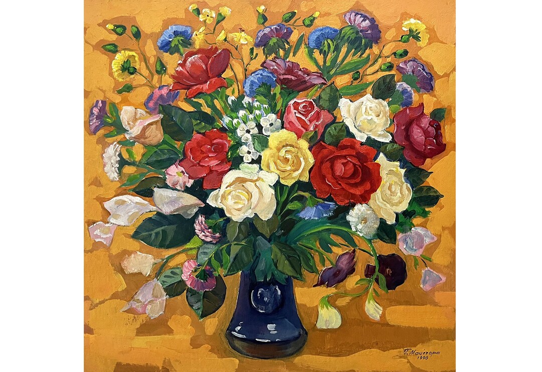 Vintage Original Oil Painting Still Life With Roses by Ukraine Artist H ...