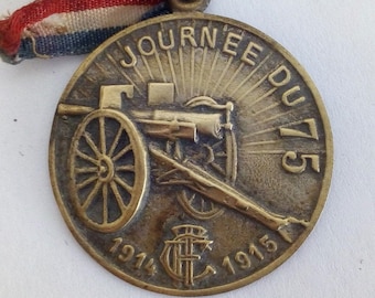 Medal Day of 75-1914-1915 cannon 75 brass stamped 21545B Militaria ...