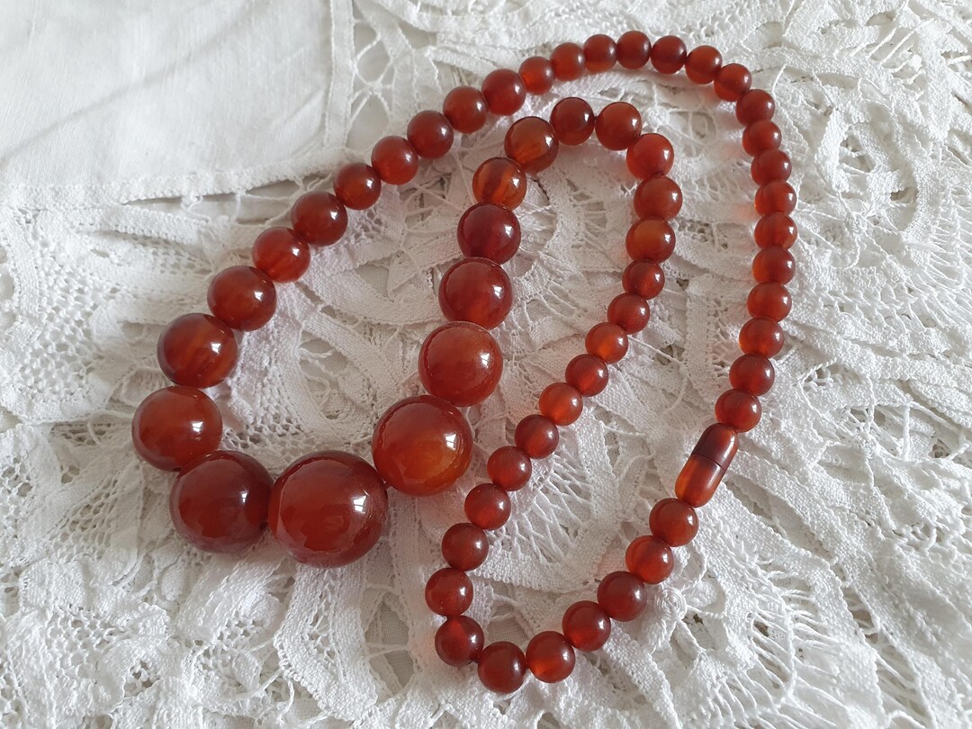 Vintage Amber Red Bakelite Bead Necklace 2 - Etsy