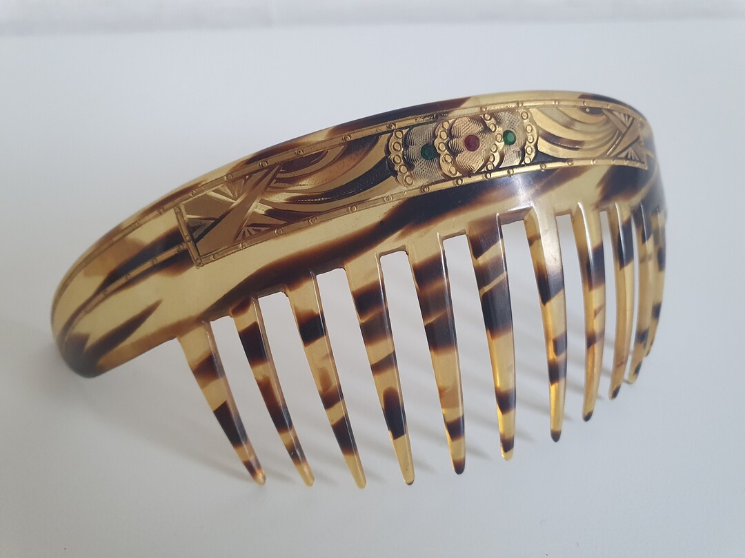 Old Hair Comb Decorated With Gold and Stone Frieze - Etsy