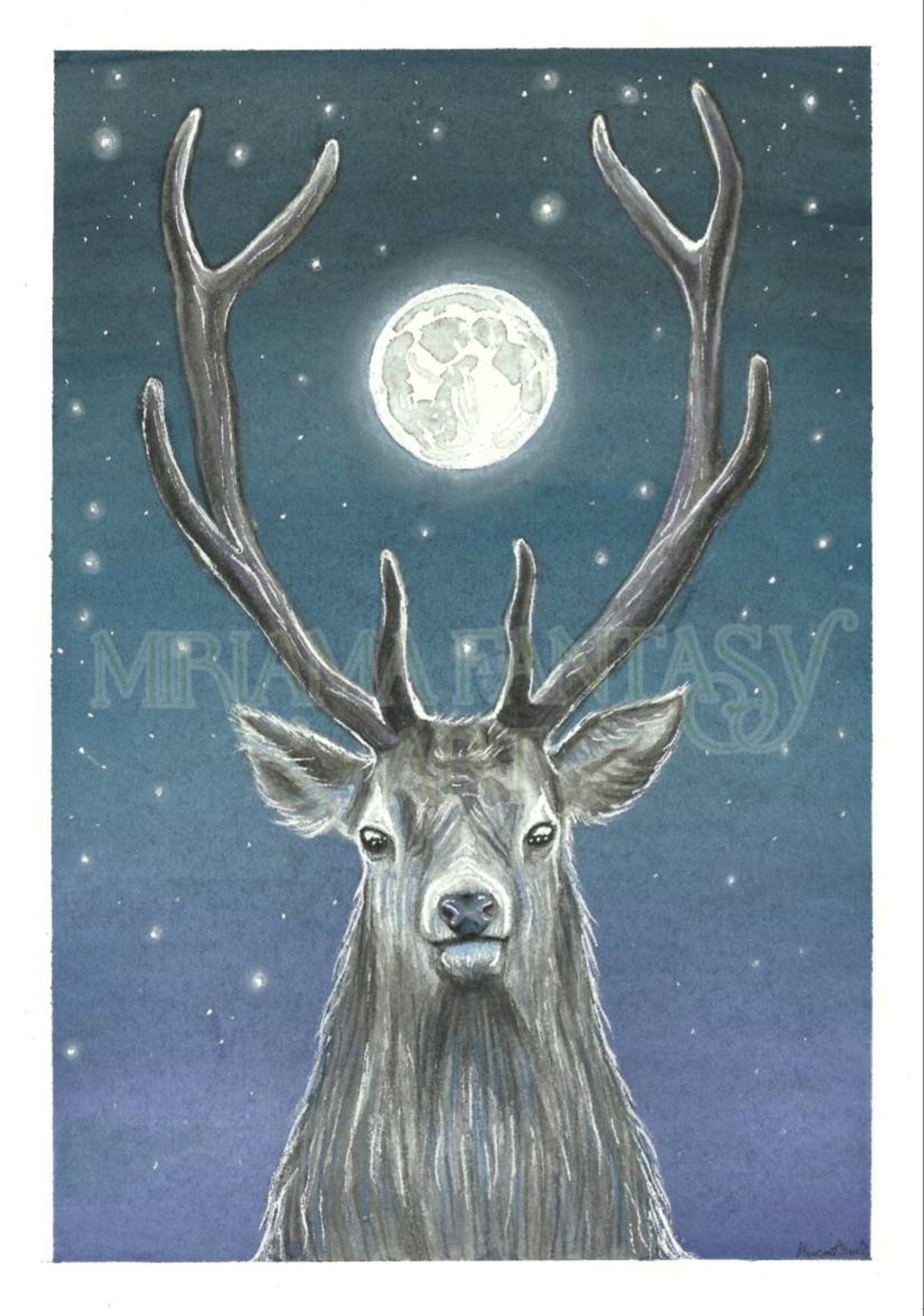 Moon and Stag Original Watercolour hunter's - Etsy