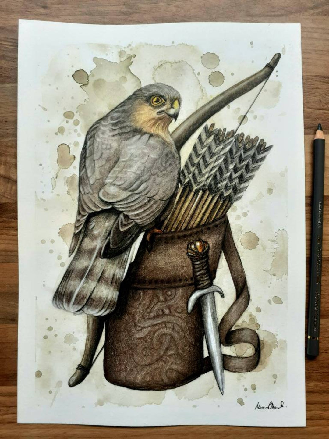 Original Hawk Watercolour and Coloured Pencil Art "sparrowhawk ...