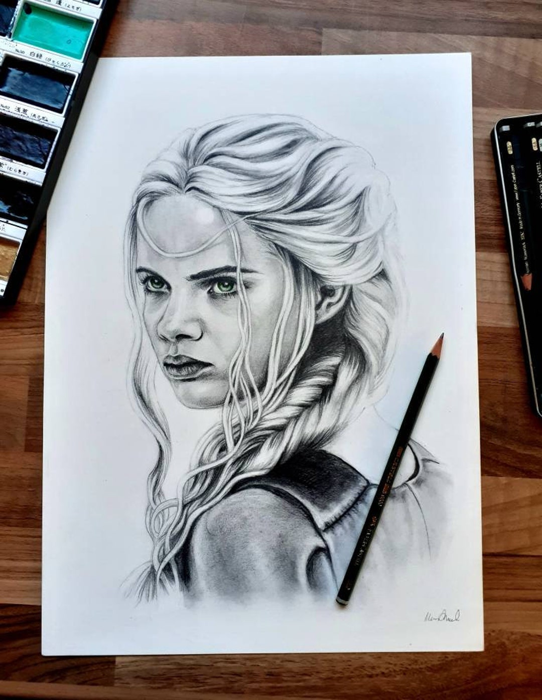 Ciri Princess of Cintra Witcher Original Watercolour Splash Green Eyes ...