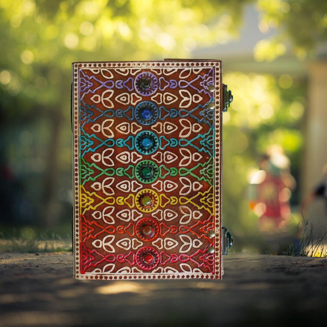 7-semi Precious Stone Handmade Leather Emboss Journal Diary in Seven ...