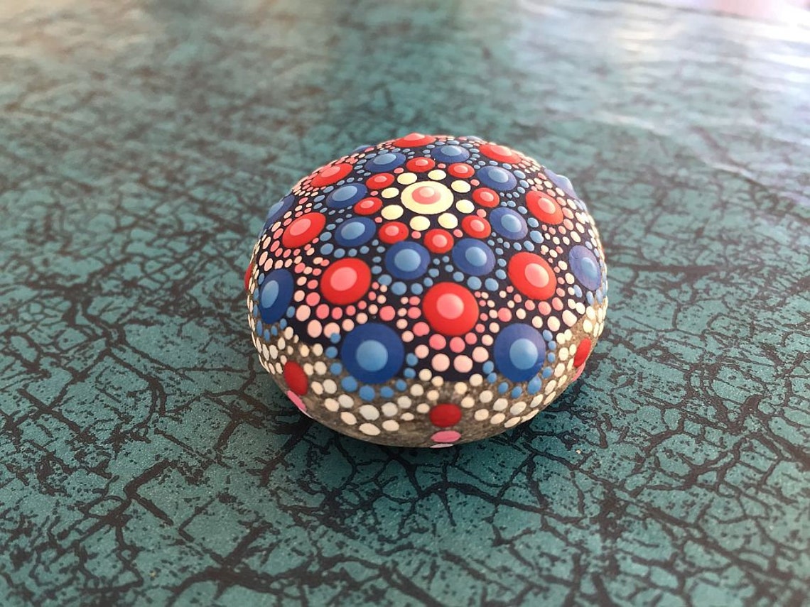 Mandala Stone Blue Red Handpainted Mandala Stone as a Gift - Etsy