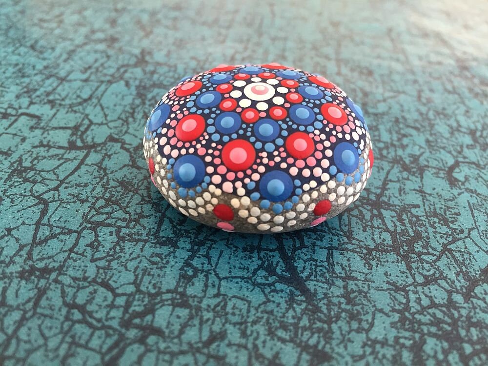 Mandala Stone Blue Red Handpainted Mandala Stone as a Gift for a Loved ...